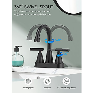 Cobbe Black Bathroom Faucets 3 Hole, 4 Inch Bathroom Sink Faucet with Pop Up Drain and 2 Supply Hoses, 2 Handle Centerset Bathroom Faucet for Sink Vanity, Matte Black
