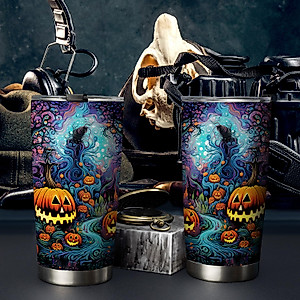 ORCAE 20oz Halloween Pumpkin Ghost Tumbler, Boo Boo Ghost, Trick or Treat, Halloween Gifts, Coffee Thermos, Stainless Steel Double Wall Vacuum Insulated Coffee Mug, Travel Cup with Lid - B