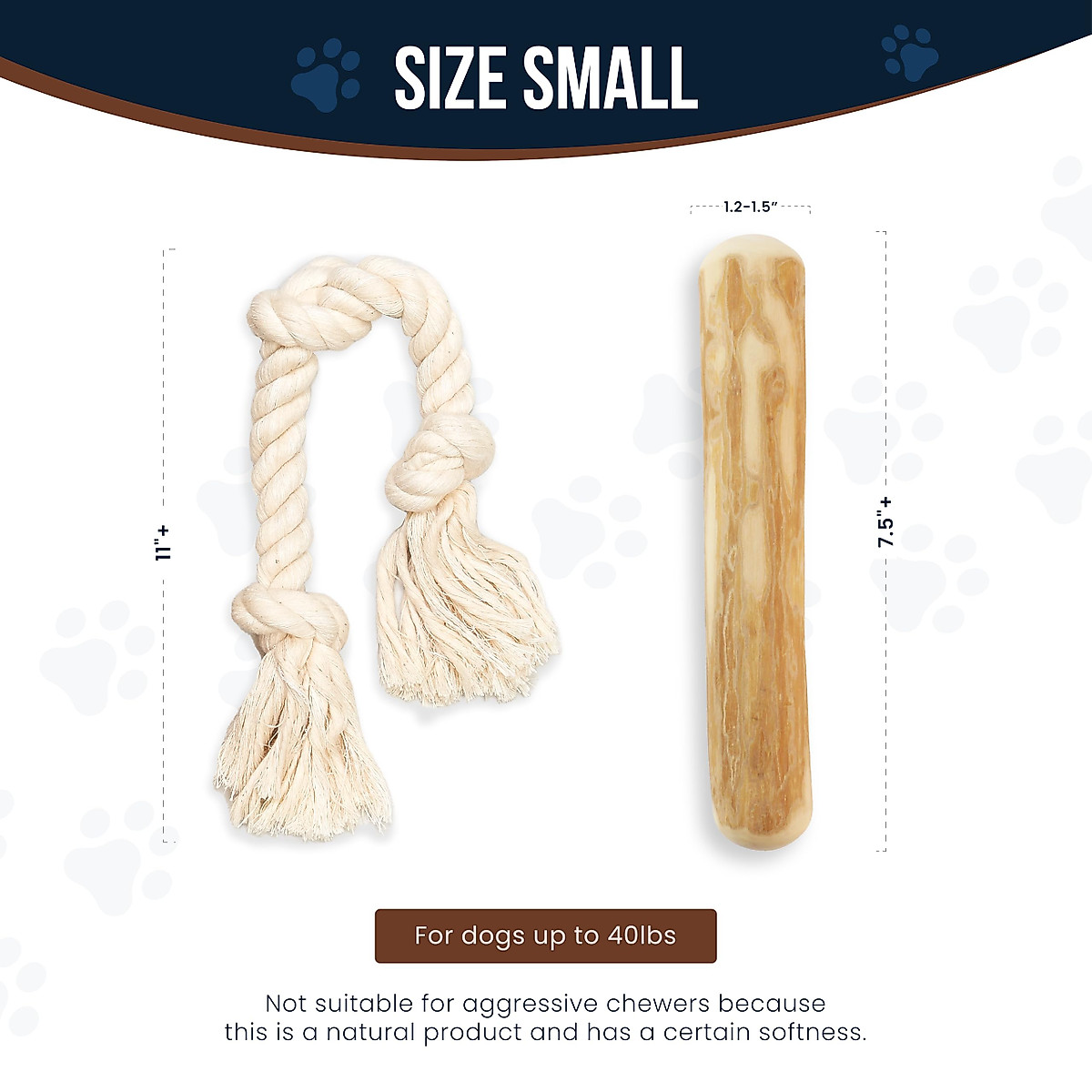 GOWGOW Wooden Chews for Dogs & Natural Dog Rope Toys, 2 Pack Size Small - 100% Natural Chews for Dogs Teething, Stress Relief, Dental Health, Organic Dog Toys