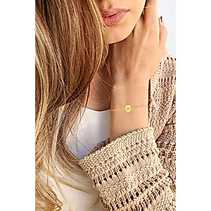 Ovian Initial Charm Bracelet for Women 18K Gold Plated stainless steel Coin Disc Engraved Letter J Bracelet Personalized Monogram Name Bracelet for Girls