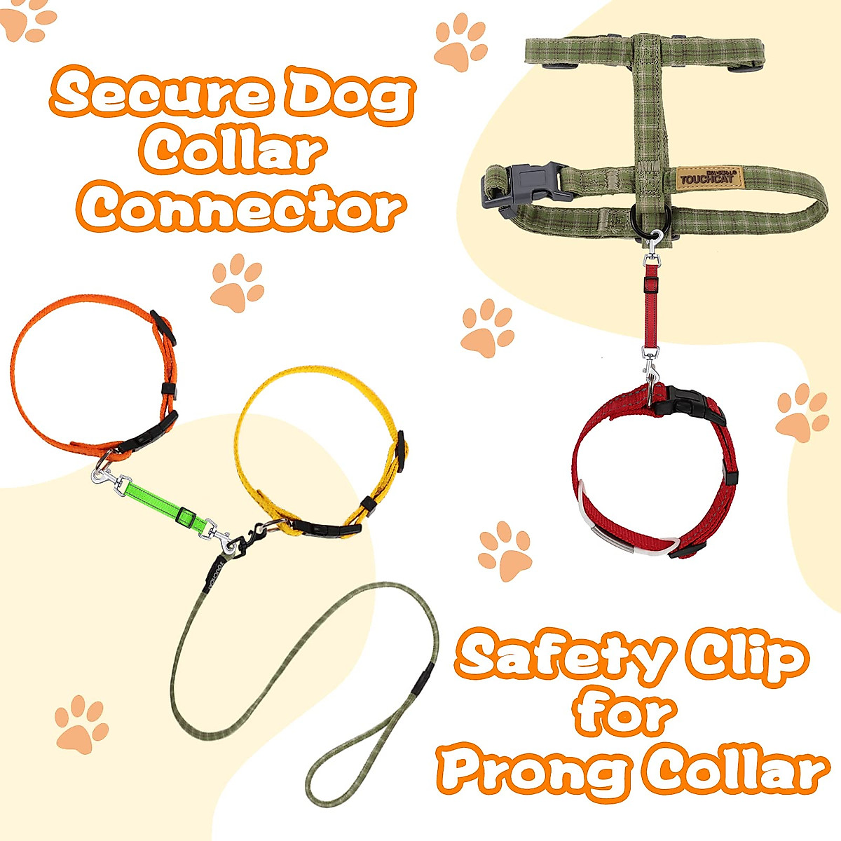5 Pcs Safety Dog Collar Clips Prong Collar Backup Clips Adjustable Reflective Nylon Dog Collar Harness Connector Metal Double Ended Backup Clasp for Dog Harness Pet (Dark Color)