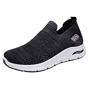 MLAGJSS Womens Arch Support Sneakers Knit Mesh Casual Shoes Unisex Fashion Breathable Slip on Flats White Womens Sneakers