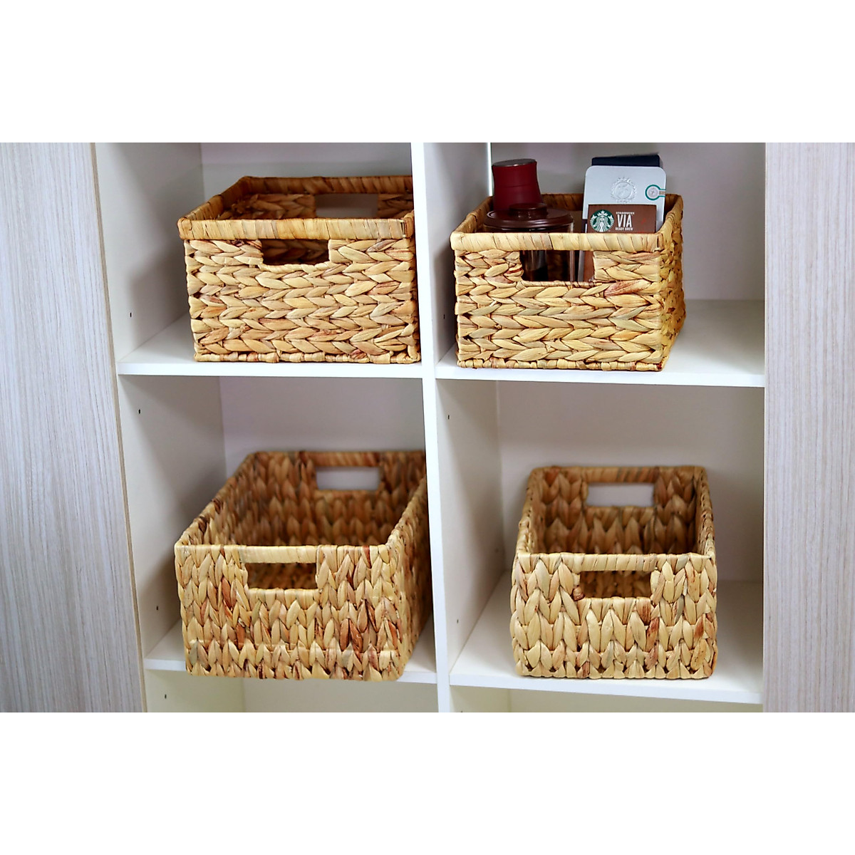 Rlosjin Wicker Storage Basket, Organization Basket, Storage Basket With Built-In Handles, Water Hyacinth Stand (2-Pack, Natural Hyacinth)11.4x11.4x7.1&9.8x9.8x6.5