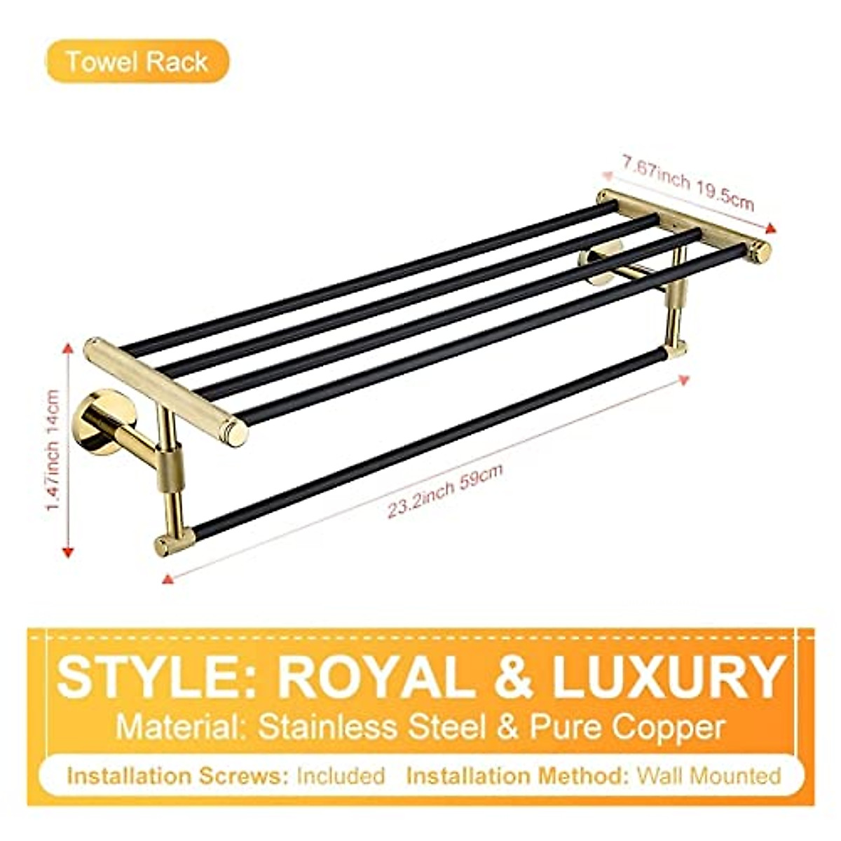 Towel BAR Rack Bathroom Towel Rack Wall Mounted Towel Holder,Bathroom Accessories Hardware,Wall Mount Towel Rack Shelf Bar,Stainless Steel Wall Mount Towel Shelf