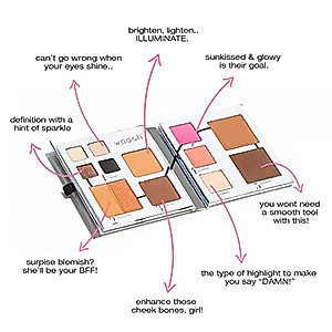 Woosh Beauty, Fold Out Face Palette w/Secret Brush, Travel, All in One, Neutral Cream & Powder Kit, 4 in 1 Nested Makeup Brush (#5 Deep)