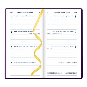 Letts of London Woodland Weekly Planner, 12 Months, January to December, 2024, Pocket Size, 5.875" x 3.125", Multilingual, Purple (C082175-24)