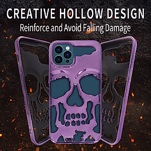 EPPARYOU Cool Skull Anime iphone 12 pro max case Deisgn Horror Hollowed Skeleton Star Space Wars plated phone cover Unique Protection Shockproof TPU Clear Case for Girls Women Cute metal dark purple