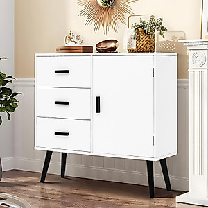 Storage Cabinet with 3 Drawers, Accent Cabinet with Adjustable Shelf, Entryway Cabinet for Living Room, Entryway, White