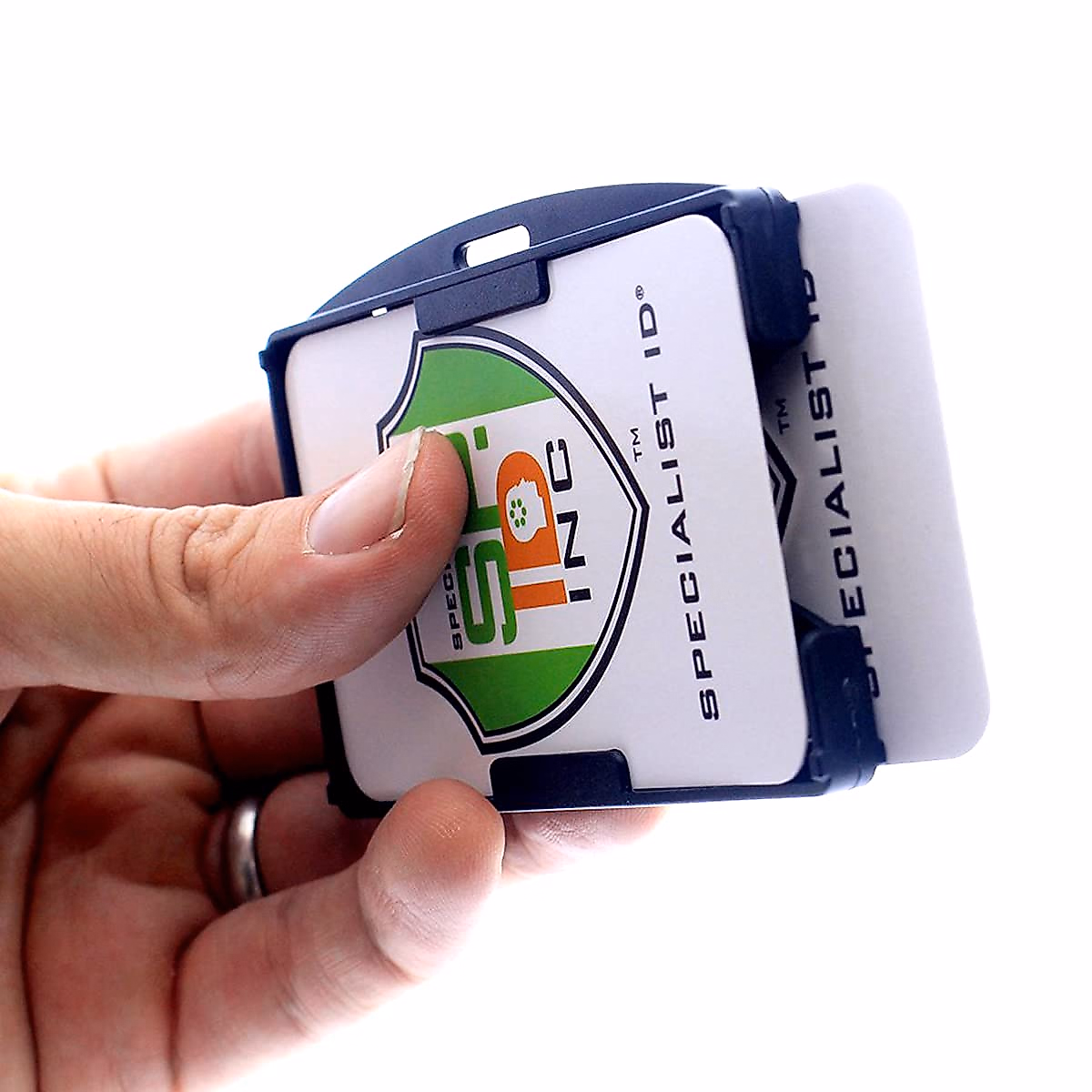 5 Pack - Black RFID Blocking ID Badge Holder (Holds 2 Cards) - SkimSAFE FIPS 201 Approved - Dual Sided Shield Blocks 13.56MHz Radio Signal - Specialist ID (Black)