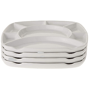 MyCuisina Divided Fondue Plates, White Stoneware Set of 4, 8 Sections – Gift Boxed