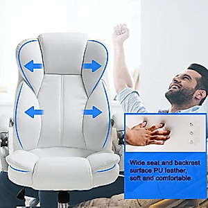 Ergonomic Office Chair Cheap Desk Chair PU Leather Computer Chair Executive Adjustable High Back PU Leather Task Rolling Swivel Chair with Lumbar Support for Women Men, White