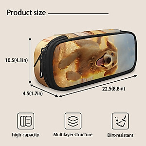 AQYAPTOIY Golden Retriever Beach Pencil Case for Girls Aesthetic Pencil Pouch for Kids Special Pen Bag with Pen Slot Pencil Box for Children Boys Large Capacity Pouch Organizer for Study