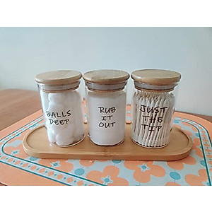 Haplasoo Set Of 3 Glass Jars with Airtight Bamboo Lids and Tray Qtip Holder Cotton Ball Swab Pad Dispenser For Bathroom Organization Canisters For Bobby Pin