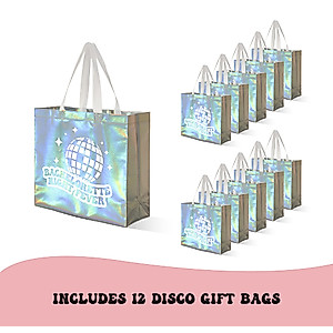 Last Disco Bachelorette Gift Bags (Set of 12) 70s Bachelorette Party Favors Bags I Bachelorette Night Fever Non-Woven Disco Tote Gift Bags I Iridescent Bridesmaid Bags