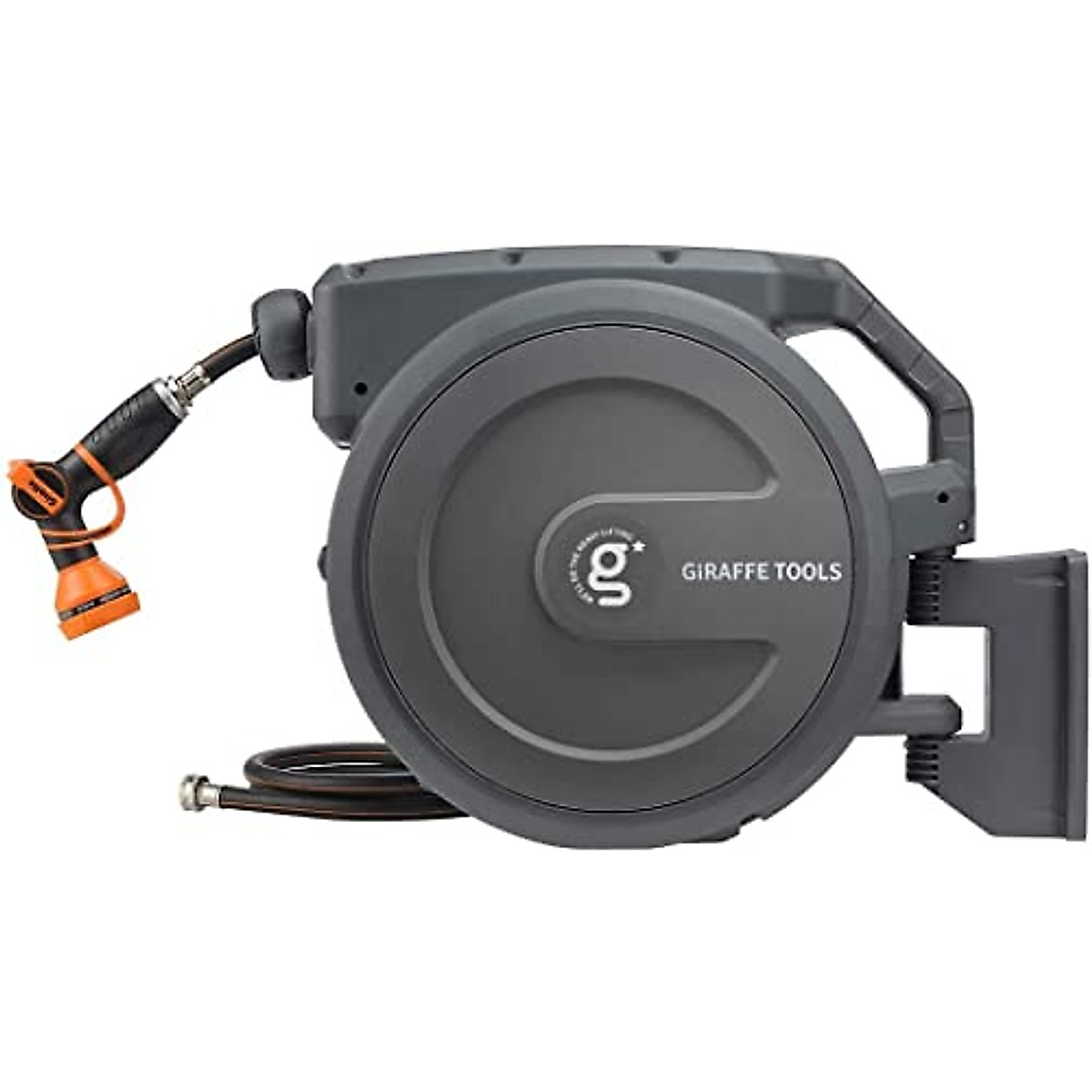 Giraffe Tools AW405/8 Retractable Hose Reel 5/8 inch x 90 ft Wall Mounted Garden Hose Reel Heavy Duty with Automatic Rewind, Swivel Bracket, Any Length Lock, 90ft, Dark Grey