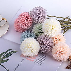 Grunyia Artificial Flowers, 10 Pcs Fake Silk Hydrangea Heads Bridal Wedding Bouquet Home Garden Party Table Centerpieces Decoration (Purple)