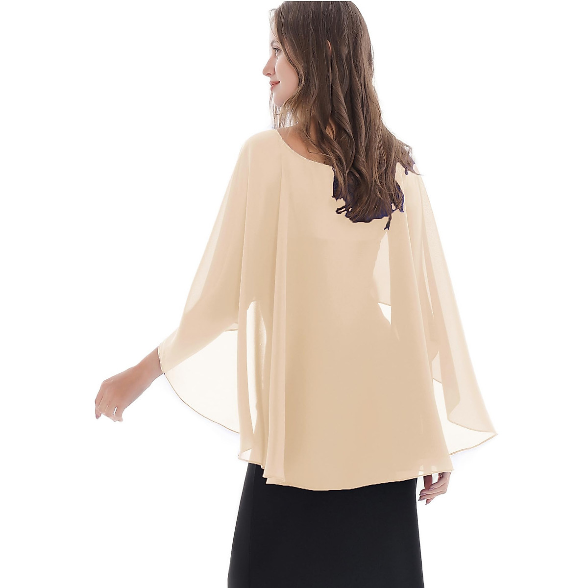 Baoqiya Women's Capelet Shawls and Wraps for Evening Dresses Soft Bridesmaid Shawl Chiffon Cape Wedding Cover Up(Champagne)