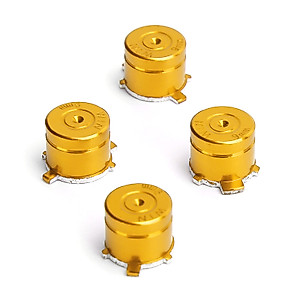 Metal Aluminium Alloy Buttons Set for PS4 Controller, ABXY Bullet Buttons + Thumbsticks Analog Thumb Grip + Chrome D pad for PS4, Joystick Replacement for PS4 Gamepad (Golden)