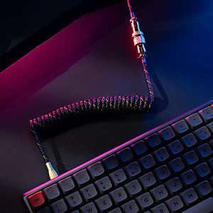Formulamod USB C Coiled Keyboard Cable for Mechanical Keyboard,Coiled USB Aviator Cable for Keyboard, Pro Double Sleeved Cable with Organizer Zipper Bag. (Gold & Black)