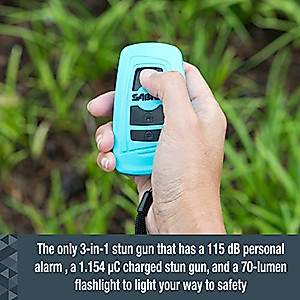 SABRE Compact Stun Gun, Flashlight & Personal Alarm –Rechargeable 3-in-1 Personal Safety Tool w/ Wrist Strap for Quick Access