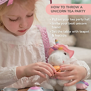 Tickle & Main Rainbow Unicorn Tea Party Gift Set, Tea Set for Little Girls with Unicorn Plushie