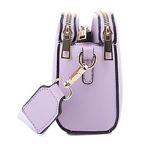 EVVE Crossbody Bags for Women Trendy Small Crossbody Camera Bag Purse Vegan Leather Triple Zip Crossbody Purses with Wide Shoulder Strap| Lilac