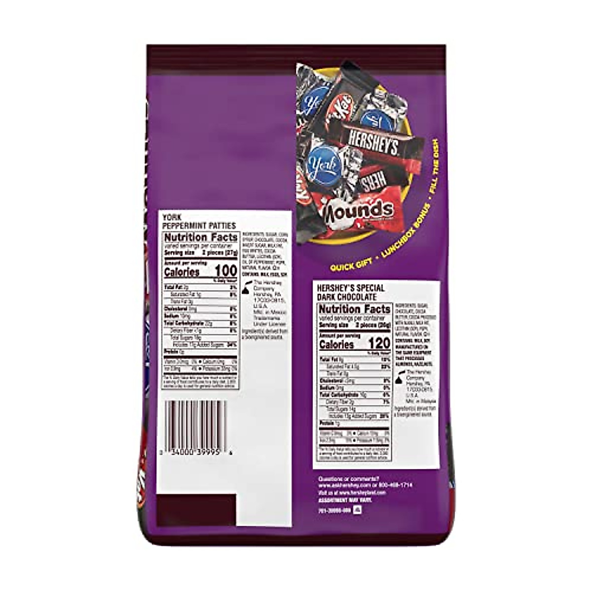 Hershey Assorted Dark Chocolate Flavored Snack Size, Candy Party Pack, 32.89 oz