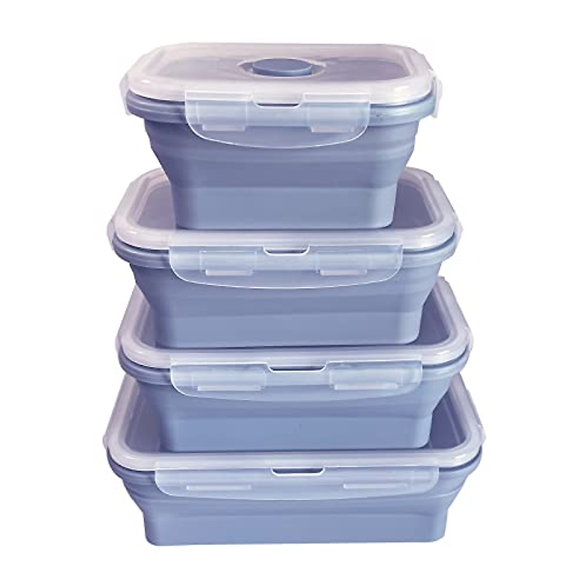RMAMSCOV Silicone Collapsible Food Storage Containers with Airtight Lid, Set of 4 Silicone Lunch Containers, Prep/Storage Bowls Microwave and Freezer and Dishwasher Safe (Grey)