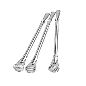 GFDesign Yerba Mate Bombilla Gourd Drinking Filter Straws Stirrer Food-Grade 18/8 Stainless Steel - Set of 3 with 3 Cleaning Brushes - 6.1" Long