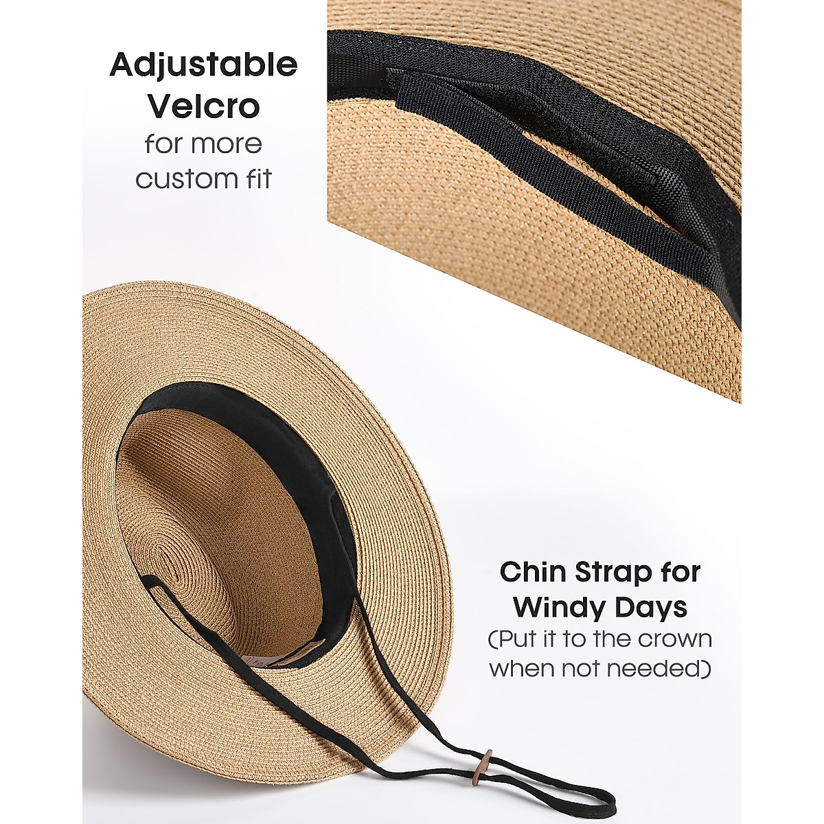 FURTALK Panama Hat Sun Hats for Women Men Wide Brim Fedora Straw Beach Hat UV UPF 50