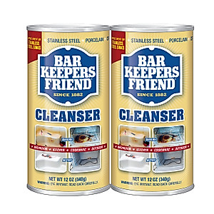 Bar Keepers Friend Powder Cleanser 12 Oz - Multipurpose Cleaner & Stain Remover - Bathroom, Kitchen & Outdoor Use - for Stainless Steel, Aluminum, Brass, Ceramic, Porcelain, Bronze and More (2 Pack)