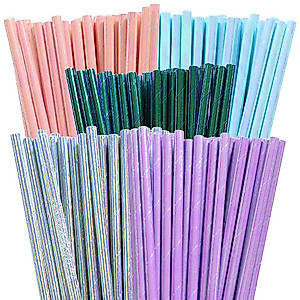 300 Pcs Paper Straws for Drinking Iridescent Party Straws Premium Disposable Drinking Paper Straws for Hawaiian Birthday Wedding Party Decoration
