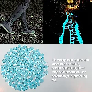 Tnjskce 300 Pcs Glowing Rocks, Glow in The Dark Rocks for Outdoor Decor Garden Lawn Yard, Aquarium, Fish Tank, Pathway, Luminous Pebbles Powered by Light or Solar-Recharge Repeatedly (Blue, 300 Pcs)