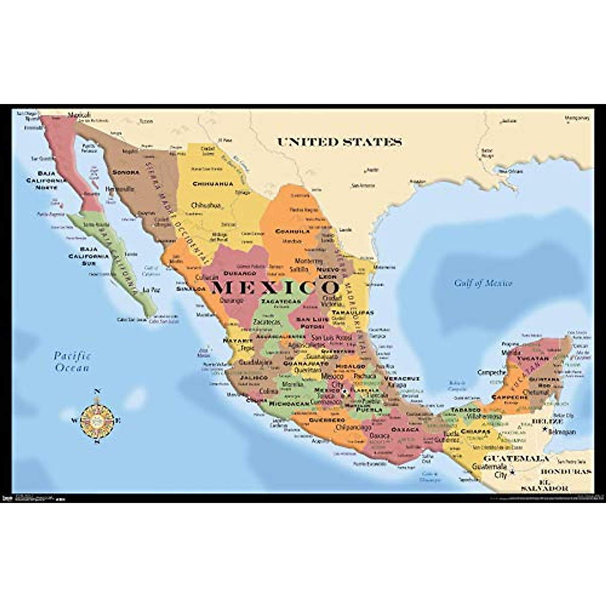 Trends International Map - Mexico Wall Poster, 22.375" x 34", Unframed Version