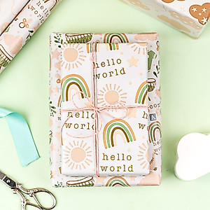 LeZakaa Baby Shower Wrapping Paper Roll - Mini Roll - Baby Suit/Rainbow, Sun/Cloud for Baby Boy, Girl - 17 x 120 inches - 3 Rolls (42.5 sq.ft.ttl.)