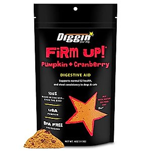 Diggin’ Your Dog Firm Up Pumpkin for Dogs & Cats with Cranberry, 100% Made in USA, Pumpkin Powder for Dogs, Digestive Support, Apple Pectin, Fiber, Healthy Stool, 4 oz