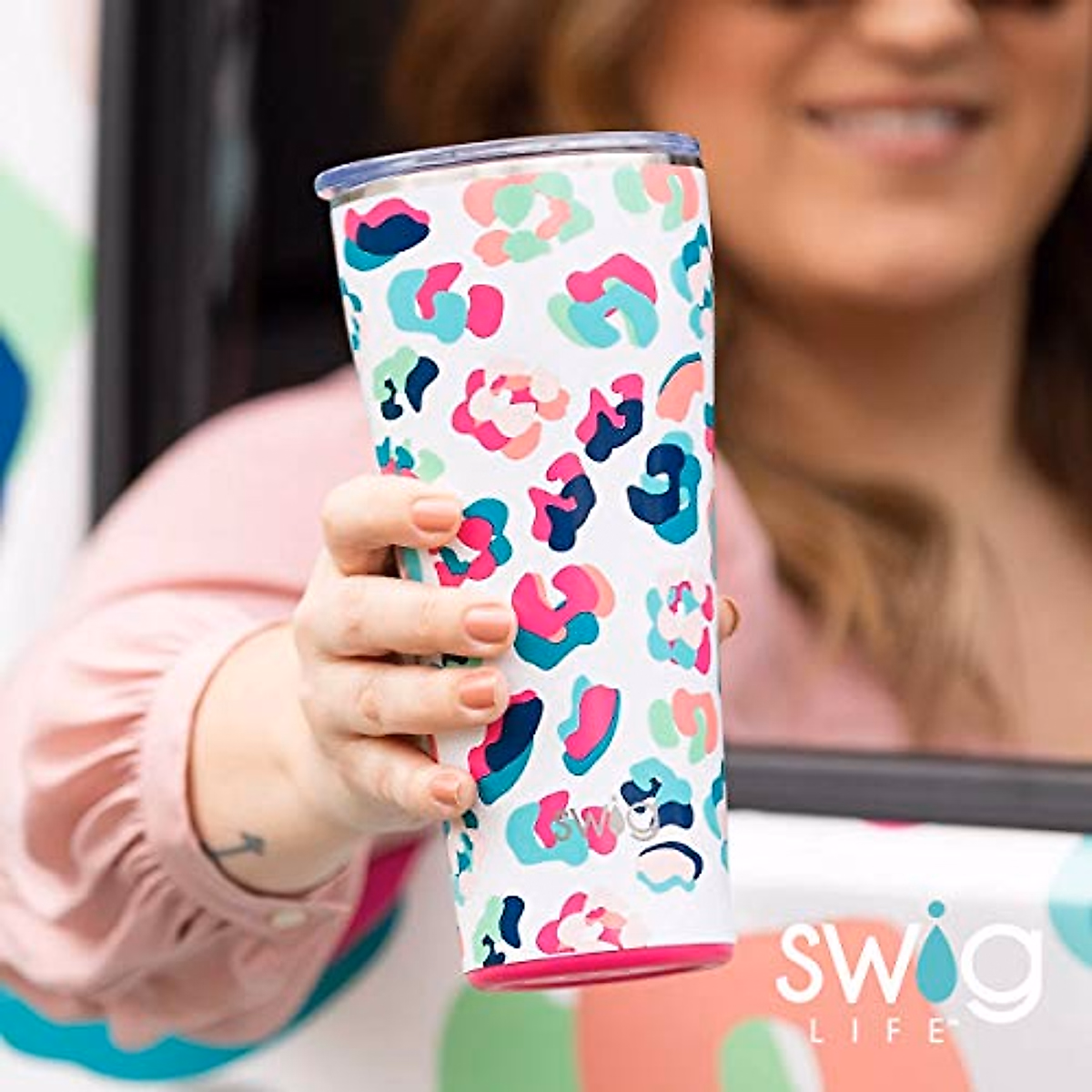 Swig Life XL 32oz Tumbler, Insulated Coffee Tumbler with Lid, Cup Holder Friendly, Dishwasher Safe, Stainless Steel, Extra Large Travel Mugs Insulated for Hot and Cold Drinks (A Party Animal)