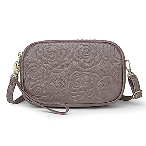 YALUXE Flower Clutch Wristlet Coin Purse Triple Zipper Pocket Womens Genuine Leather Zipper Wallet Pouch