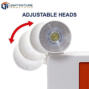 LFI Lights | Compact Combo Red Exit Sign with Emergency Lights | White Housing | All LED | Two Adjustable Round Heads | Hardwired with Battery Backup | UL Listed | (1 Pack) | COMBOC-R