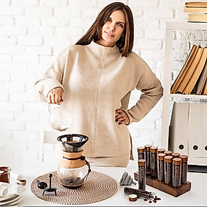 Goaste 12 Pack Coffee Bean Storage Tubes, Glass Cellars with Wooden Stand, Dosing Vials with Lids and Funnel for Tea, Spices, 2oz