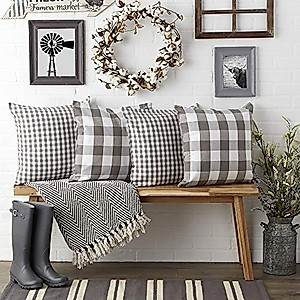 DII Decorative Square Throw Pillow Cover Collection Cotton, Machine Washable, Hidden Zipper, 18x18, Gray Gingham, 4 Piece