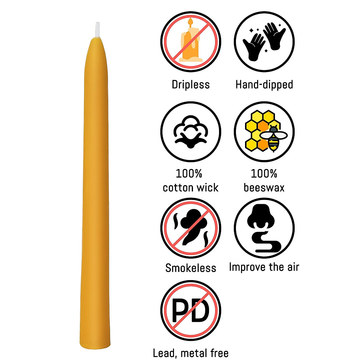 Viyffo 8 Inch Beeswax Taper Candles Set of 6, Natural Unscented Bee Wax Candle, Long Tall Tapered Candlesticks Wedding Home Decor Dinner