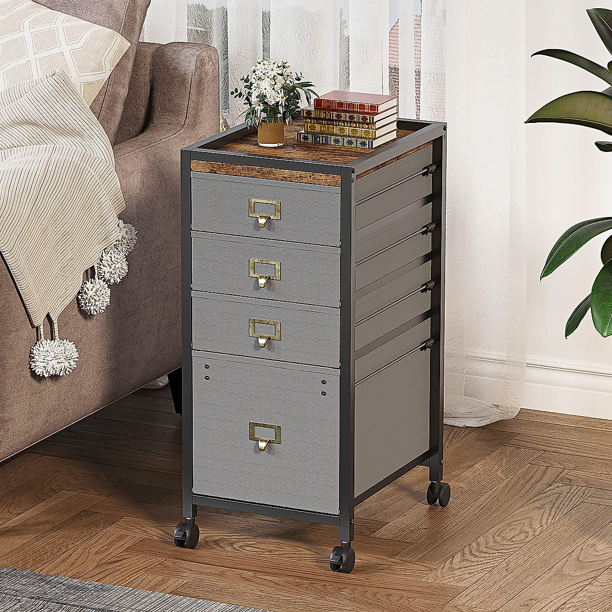 Alkmaar 4 Drawer Vertical Mobile File Cabinet Fits A4 or Letter Size, Rustic Grey
