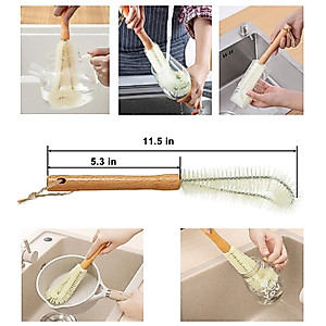 Bamboo Dish Brush&Water Bottle Drying Rack, 9-in-1 Kitchen Cleaning Set |Dish Brush&Bottle Brush with Long Handle |Mini Palm Brush with Soap Dispenser|Dish Drying Tray| Dish Drying Rack Kit