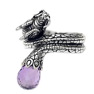 NOVICA Artisan Handmade .925 Sterling Silver Amethyst Cocktail Ring Original Artisan Crafted Dragon with Purple Indonesia Animal Themed Birthstone 'Royal Dragon'