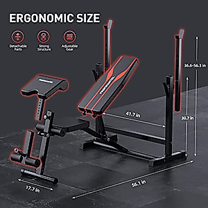 Adjustable Weight Bench, Olympic Workout Bench, Barbell Bench Press Set with Barbell Rack and Bench, Leg Exercises Preacher Curl Rack, Home Exercise Equipment