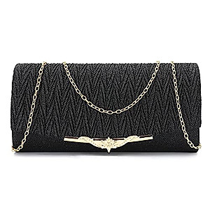 Evening Clutch Purses for Women Small Envelope Glitter Party Wedding Handbag Evening Bag with Chain (Black)