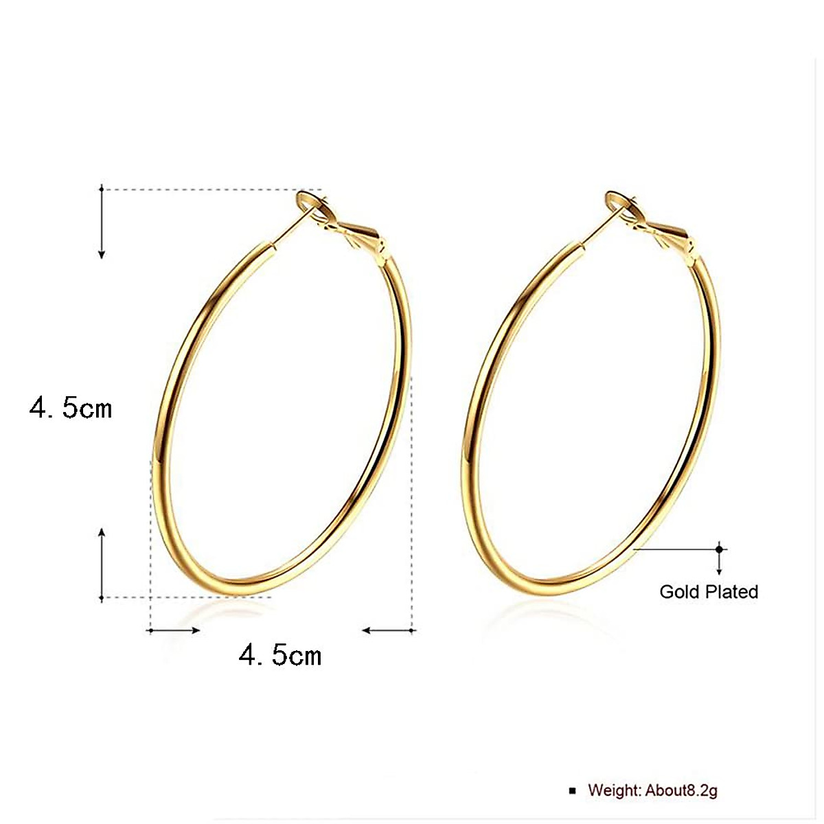 Gold Hoop Earrings, 18K Gold Plated Rounded Hoops Earrings for Women