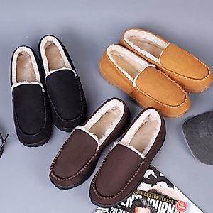 shoeslocker Slippers for Men Mens Slippers Warm Indoor Outdoor House Shoes Black Size 10.5