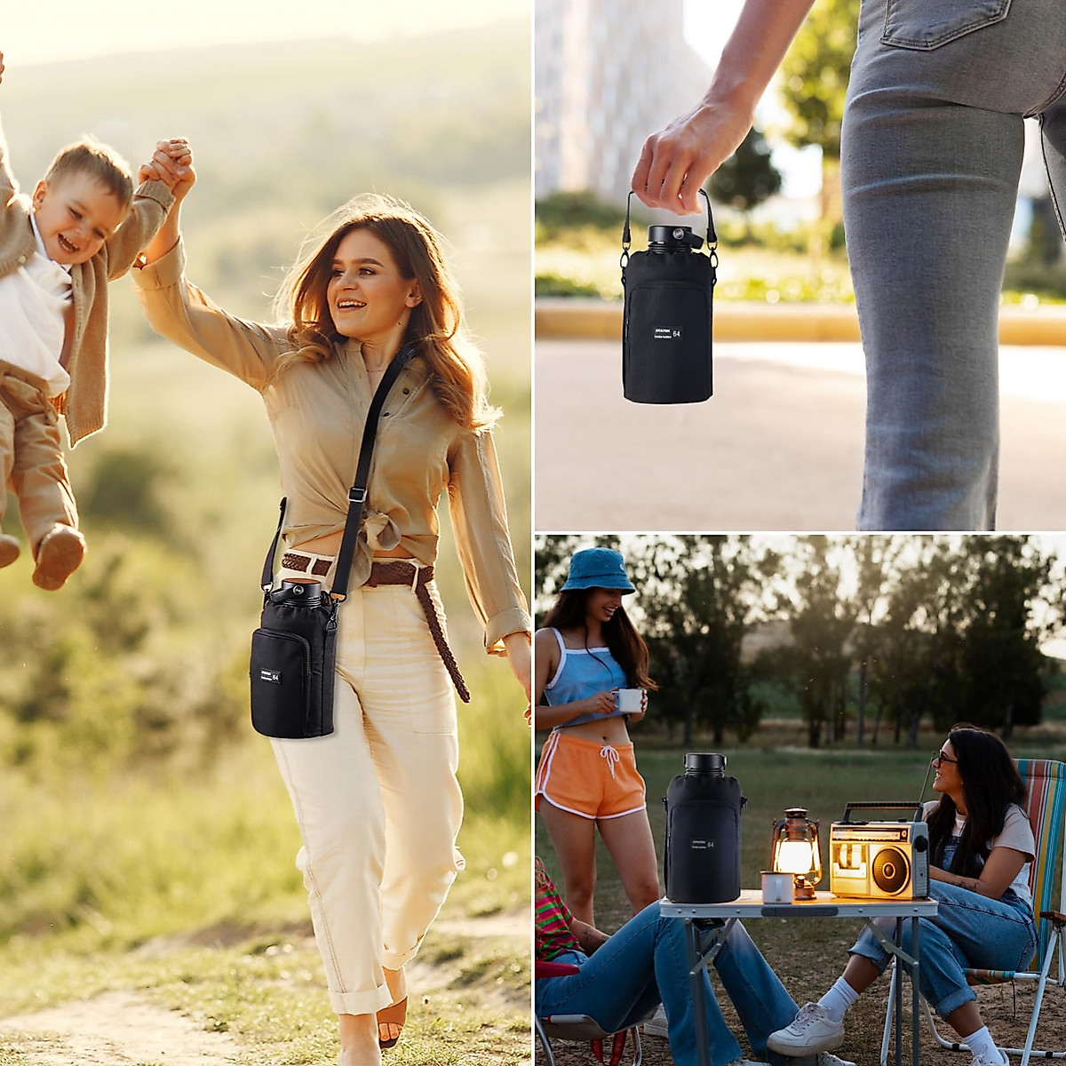 OYATON Water Bottle Holder With Strap for 64oz Bottles, Water Bottle Carrier Bag With Pocket and Handle for Walking Travel and Hiking(Exclude Bottle)